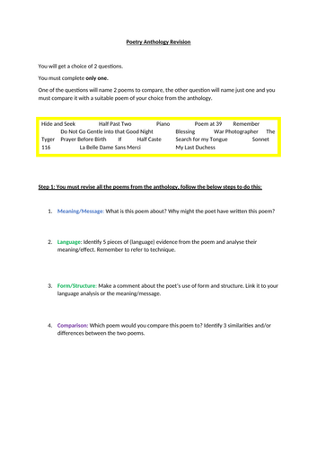 GCSE Comparative Poetry Essay Writing: Step by Step | Teaching Resources