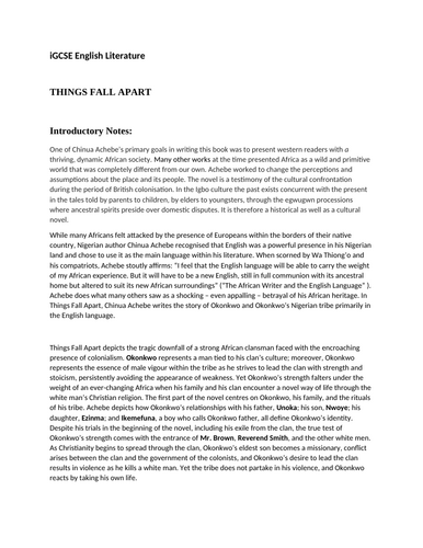 TEACHER RESOURCE: iGCSE English Literature: "Things Fall Apart ...