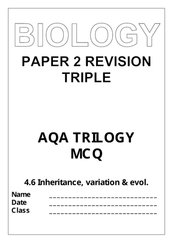 MCQ Biology trilogy GCSE AQA 4.6 Inheritance, variation. & evolution | Teaching Resources