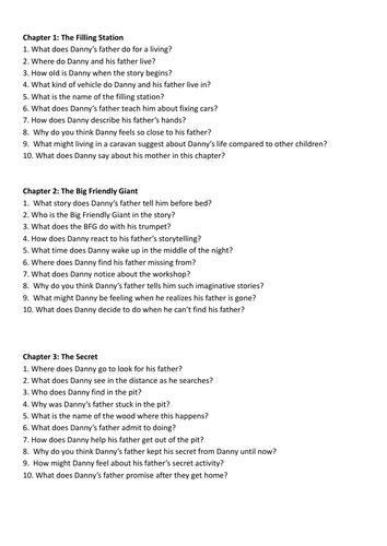 Danny Champion of the World - chapter questions | Teaching Resources
