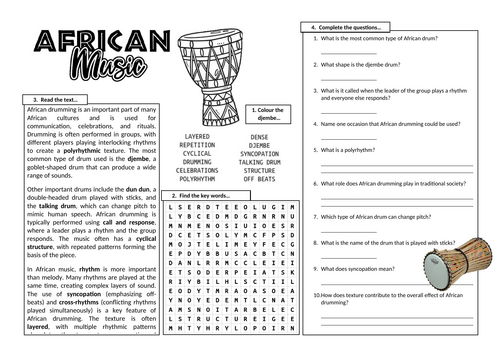 African Music Worksheet (cover lesson) | Teaching Resources African Music Worksheet (cover lesson) | Teaching Resources