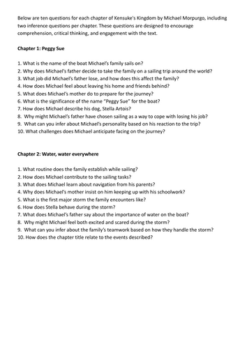Kensuke's Kingdom-questions per chapter | Teaching Resources