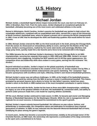 Michael Jordan “Article & Questions” Assignment | Teaching Resources
