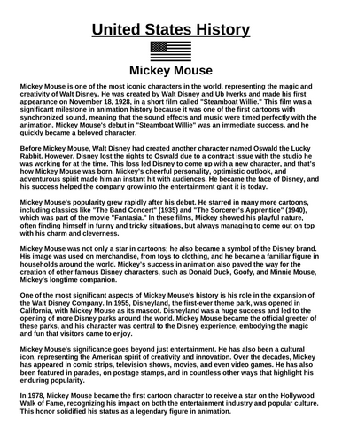 Mickey Mouse “Article & Questions” Assignment | Teaching Resources