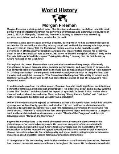 Morgan Freeman “Article & Questions” Assignment | Teaching Resources