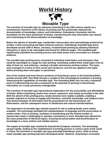 Movable Type “Article & Questions” Assignment | Teaching Resources