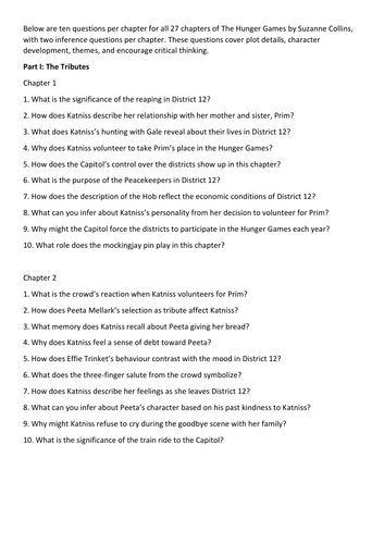 Reading Comprehension - Hunger Games | Teaching Resources