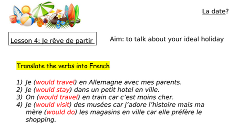 Module 5 Unit 1 Vacances de reve Edexcel GCSE French 2024 | Teaching ...