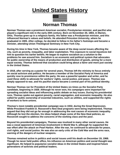 Norman Thomas “Article & Questions” Assignment | Teaching Resources