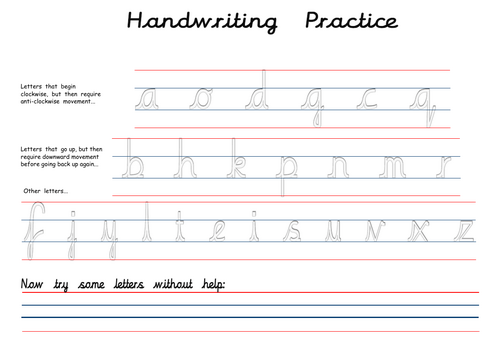Handwriting Practise (Cursive / Pre-Cursive) | Teaching Resources