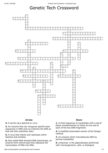 Genetic Technology AQA Biology Crossword | Teaching Resources