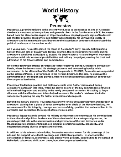 Peucestas “Article & Questions” Assignment | Teaching Resources