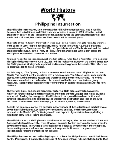 Philippine Insurrection “Article & Questions” Assignment | Teaching ...