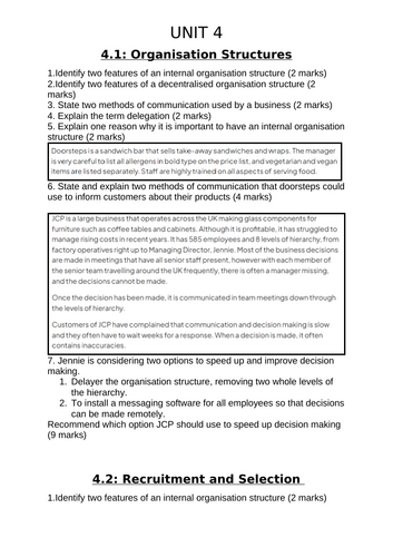 AQA GCSE UNIT 4 REVISION | Teaching Resources
