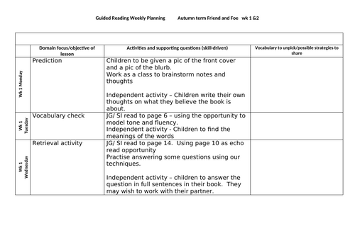 Friend or foe seven week Guided reading whole class reading module ...