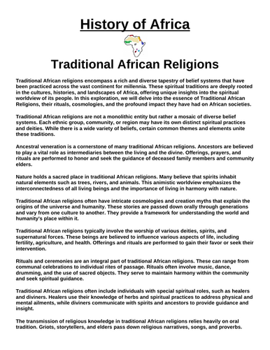 Traditional African Religions “Article & Questions” Assignment (Ancient ...