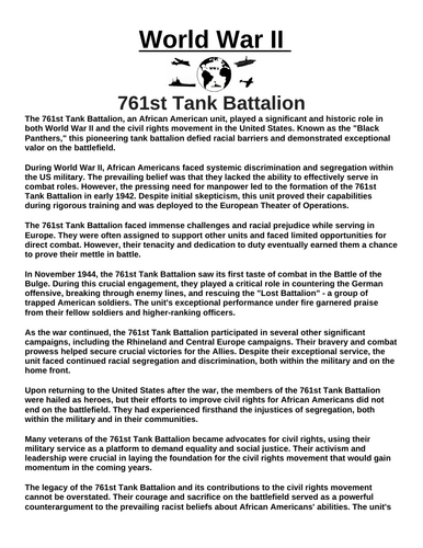 761st Tank Battalion “Article & Questions” Assignment (World War II ...