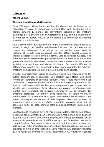 L’Étranger - Albert Camus - Themes: Isolation and Alienation - A Level ...