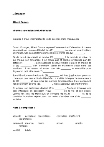 L’Étranger - Albert Camus - Themes: Isolation and Alienation - A Level ...