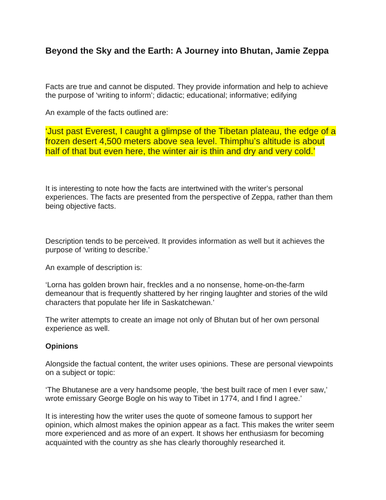 English Language iGCSE "Bhutan in the Sky" revision notes | Teaching ...