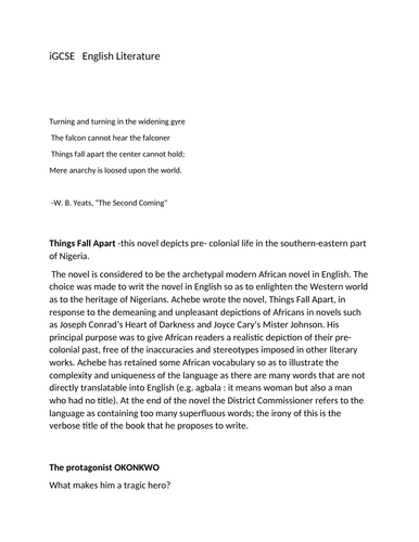 iGCSE English Literature: "Things Fall Apart" the character of Okonkwo ...