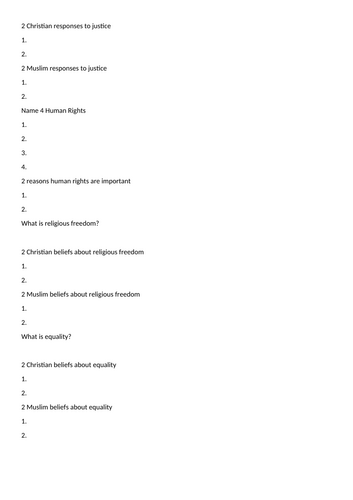 AQA GCSE RE Theme F 2 mark questions | Teaching Resources