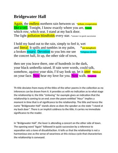 OCR A LEVEL ENGLISH LITERATURE coursework "Bridgewater Hall" Carol Ann ...