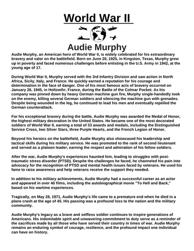 Audie Murphy “Article & Questions” Assignment (World War II) | Teaching ...