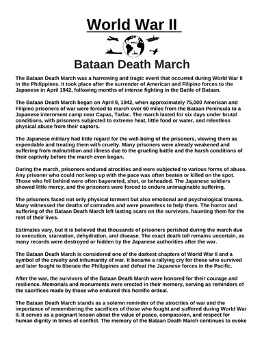 Bataan Death March “Article & Questions” Assignment (World War II ...