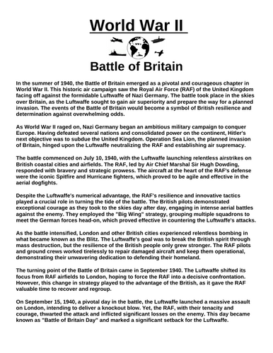 Battle of Britain “Article & Questions” Assignment (World War II) | Teaching Resources