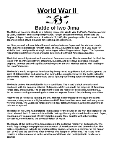 Battle of Iwo Jima “Article & Questions” Assignment (World War II ...
