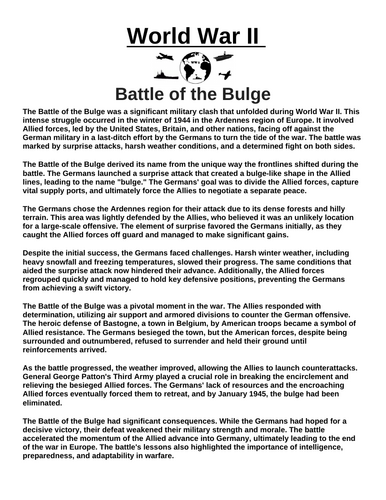 Battle of the Bulge “Article & Questions” Assignment (World War II ...