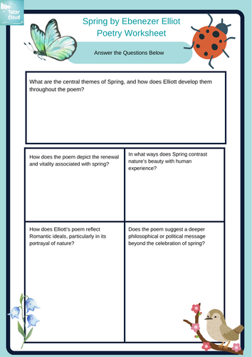 Spring by Ebenezer Elliot Poetry Worksheet | Teaching Resources
