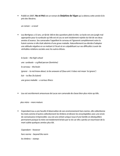 A LEVEL FRENCH teacher resource "No et Moi" | Teaching Resources