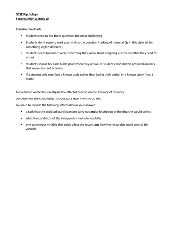 GCSE Psychology Research Methods Exam Questions | Teaching Resources GCSE Psychology Research Methods Exam Questions | Teaching Resources