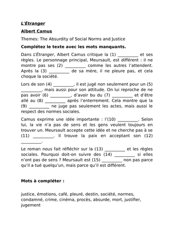 L’Étranger - Albert Camus - Themes: The Absurdity of Social Norms and ...