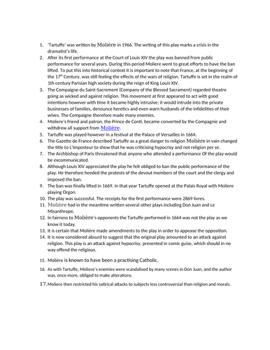 A LEVEL FRENCH Moliere's "Le Tartuffe" revision | Teaching Resources