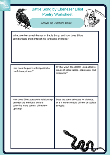 Battle Song by Ebenezer Elliot Poetry Worksheet | Teaching Resources