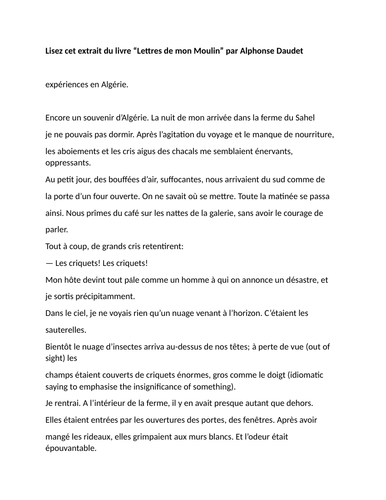 French A LEVEL COMPREHENSION QUESTION with answer key | Teaching Resources