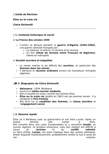 Élise ou la vraie vie by Claire Etcherelli - Essential Revision Guide ...