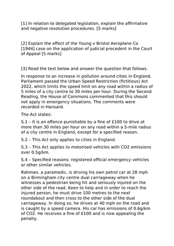 A-Level Law: 2023 English Legal Systems Part A Model Plan + Model ...