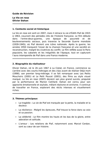 La Vie en rose - Olivier Dahan - Essential Guide | Teaching Resources