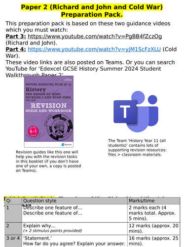 Edexcel GCSE History 'Paper 2 Preparation Pack' | Teaching Resources