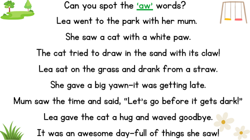 Digraph Spotter: "aw" (RWI Aligned) | Teaching Resources