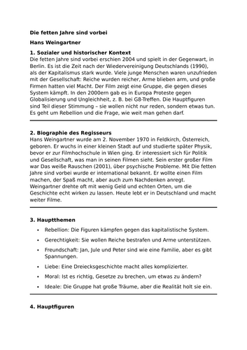 Die fetten Jahre sind vorbei - Essential Revision Guide | Teaching ...