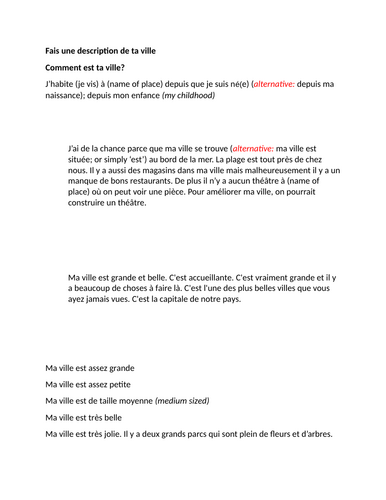 iGCSE/ GCSE FRENCH speaking exam: Ma Ville: Describing your town ...