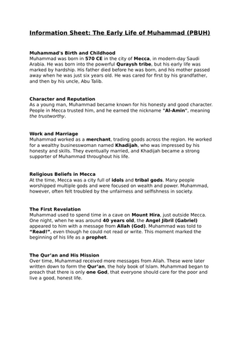 The Life of Muhammad (KS3 RE Lesson) | Teaching Resources