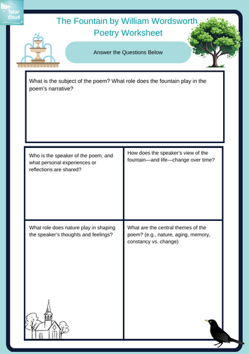 The Fountain by William Wordsworth Poetry Worksheet | Teaching Resources