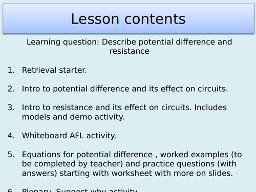 AQA P4.3 Potential difference and resistance | Teaching Resources
