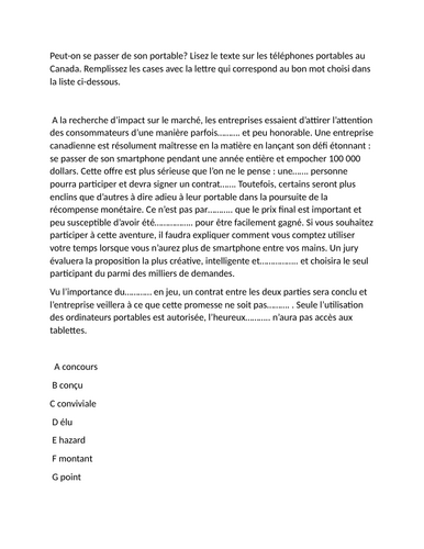 Teacher Resource A LEVEL FRENCH: Gap Fill exercise with answers ...